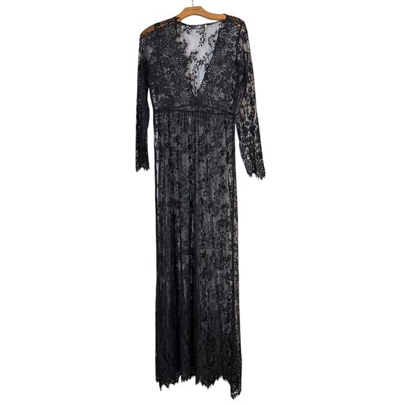 Yomoko | Dresses | Yomoko Black Lace Long Sleeve Witchy Dark Goth Dress ...